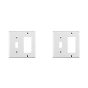 Leviton 80405-W 2-Gang 1-Toggle 1-Decora/GFCI Device Combination Wallplate, Standard Size, Thermoset, Device Mount, White (Pack of 2)