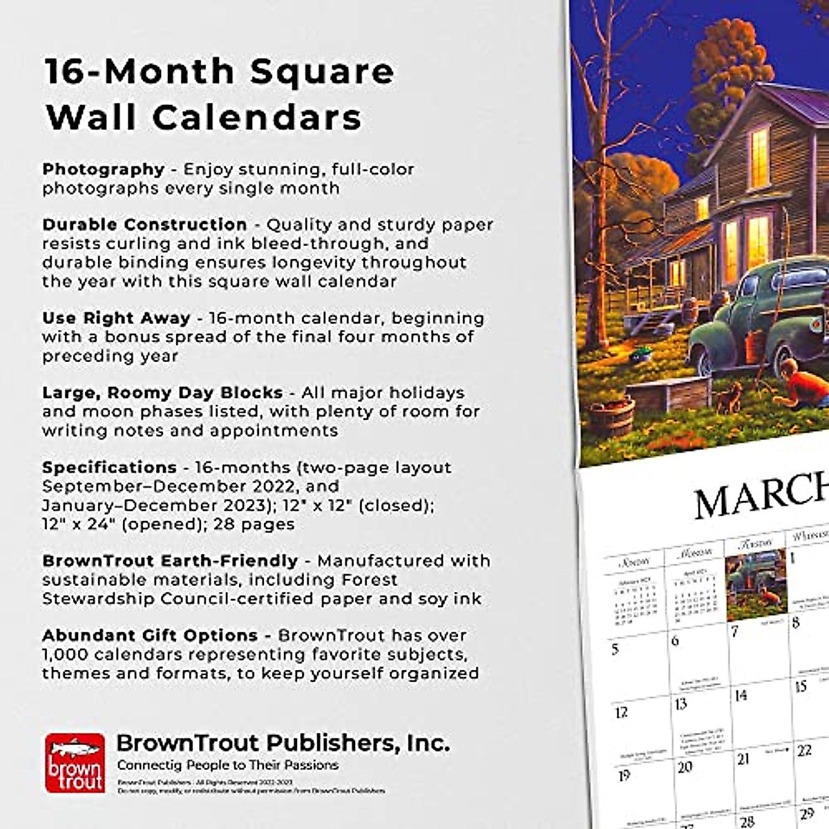 Vintage Country | 2023 12 x 24 Inch Monthly Square Wall Calendar | Featuring Artwork by Lynn Garwood | Hopper Studios | Cars and Trucks Artist