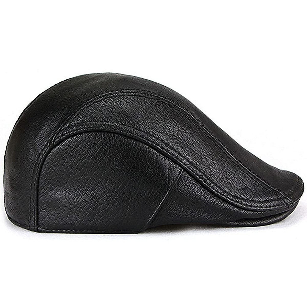 LUTICELI Men's Lambskin Leather Flat Cap Ivy Newsboy Hats Beret Cabbie Hat Black