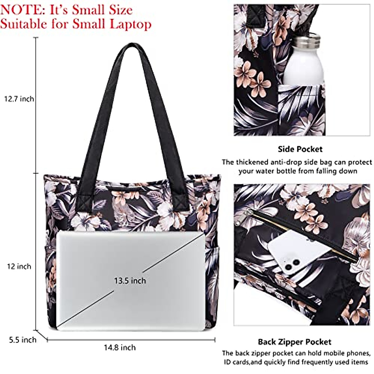 Muzale Women Tote Bag - Laptop Tote Bag with Zipper Pocket Lightweight Shoulder Bag Handbag Purse for Work Gym Beach Travel