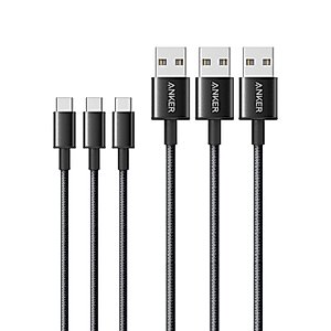 Anker [3-Pack, 6 ft] Premium Nylon USB-C to USB-A Fast Charging Type C Cable, for Samsung Galaxy S10 / S9 / S8 / Note 8, LG V20 / G5 / G6 and More (Black)