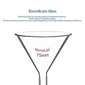 stonylab Borosilicate Glass Powder Funnel, Short Neck, 14/20 Joint Size, 75 mm Diameter