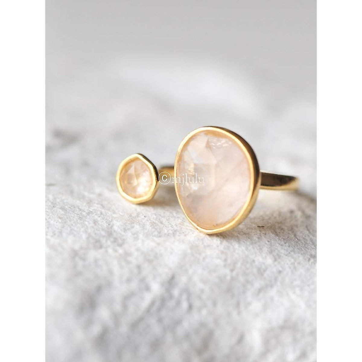 Elegant 14K Gold-Plated Statement Ring with Light Pink Simulated Rose Quartz - Hypoallergenic & Lightweight, Dainty & Simple for Daily Wear - Minimalist Jewelry by MJLULU