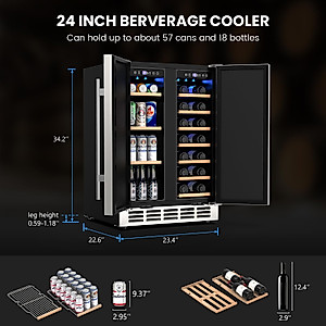 Mojgar 24 Inch Outdoor Wine and Beverage Refrigerator, Weather Proof Dual Zone Wine Fridge, Under Counter Wine Cooler Beer Fridge Built-In or Freestanding, Holds 20 Bottles and 57 Cans