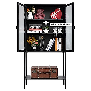MATICO Metal Storage Cabinet, 59"(H) x30(L), Freestanding Pantry Locker, Accent Display Bookcase with Glass Doors, Modern Organizer Cupboard for Office, Living Room, Kitchen Console Sideboard, Black