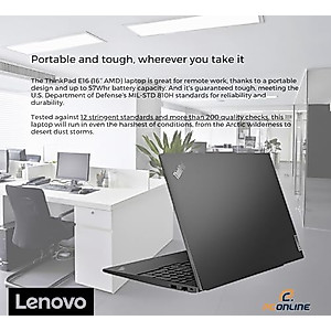 Lenovo ThinkPad E16 Business Laptop, 16" WUXGA Display, AMD Ryzen 7 7730U (Beat Intel 13th i5-1335U), 16GB RAM, 1TB PCIe SSD, Webcam, HDMI, RJ-45, Fingerprint Reader, Wi-Fi 6, Windows 11 Pro, Black