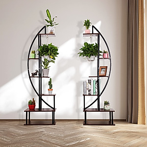 YIFOR 2 PCs 6 Tier Metal Plant Stand, Half Moon Plant Shelf Holder, Indoor Tall Ladder Plant Stand Large Plant Display Stand Rack for Living Room, Balcony, Patio, Garden