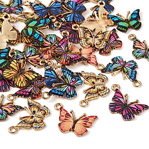 Boutigem 36pcs Colorful Butterfly Enamel Charms Insect Butterfly Shape Metal Charms Light Gold Plated Alloy Enamel Pendants for Necklace Bracelet Earring DIY Jewelry Making Acessories