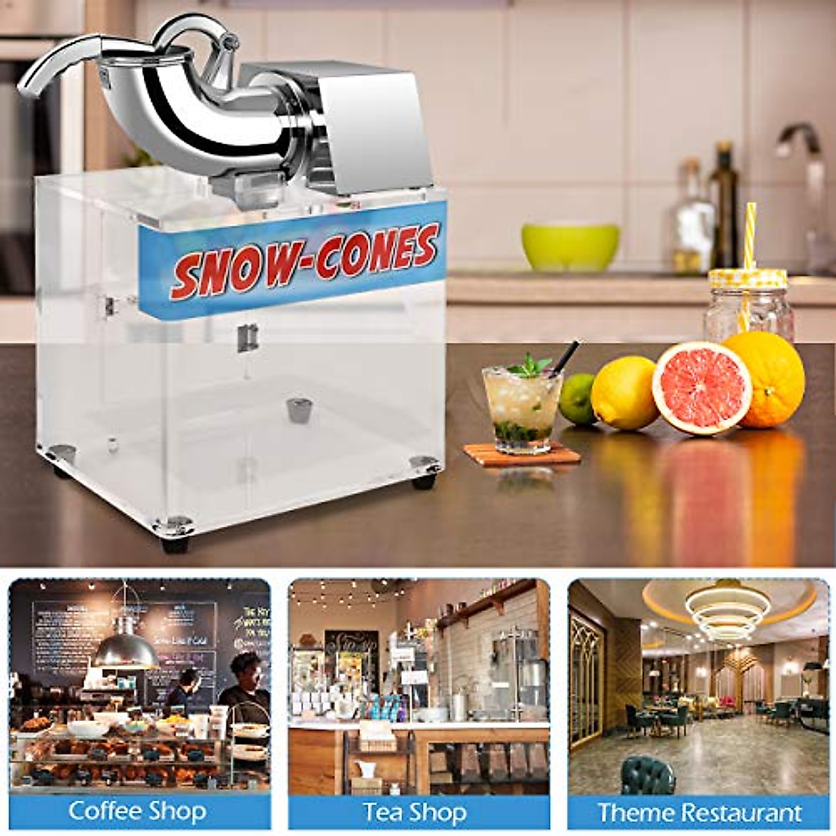 Costzon Ice Shaver Machine, Stainless Steel 110V Electric Ice Crusher with Dual Blades, 440lbs/H Electric Snow Cone Maker Shaved Ice Machine with Safety On/Off Switch for Home and Commercial Use