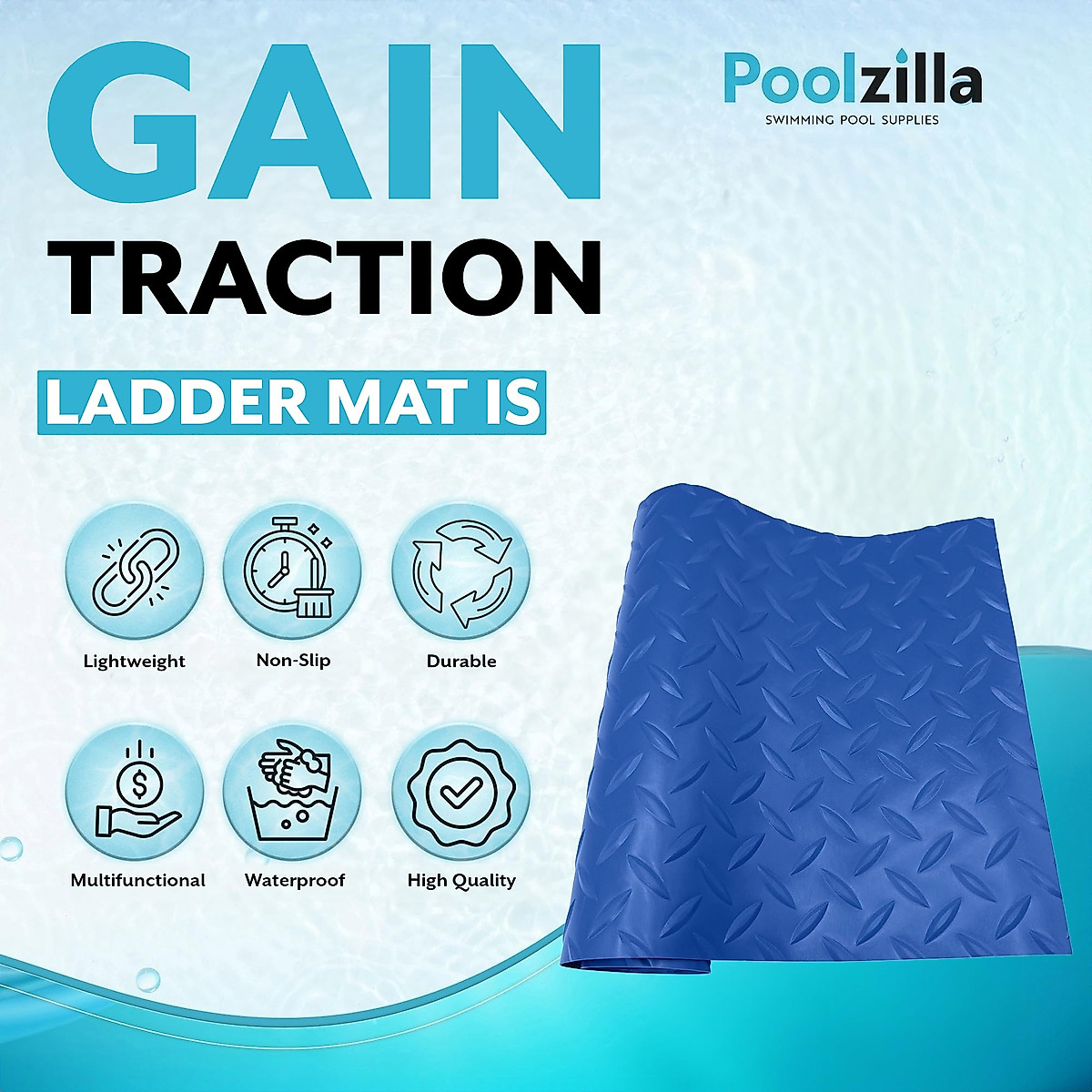 Poolzilla Swimming Pool Ladder Mat - 36" x 36" - Premium Protective Pad for Liner