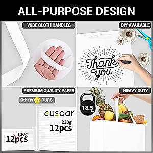 EUSOAR White Kraft Paper Bags, 12pcs 12"x 6"x 16" Extra Large Paper Shopping Bags with Handles, Heavy Duty Paper Merchandise Bags Bulk, Party, Favor, Goody,Boutique, Merchandise, Retail Bags
