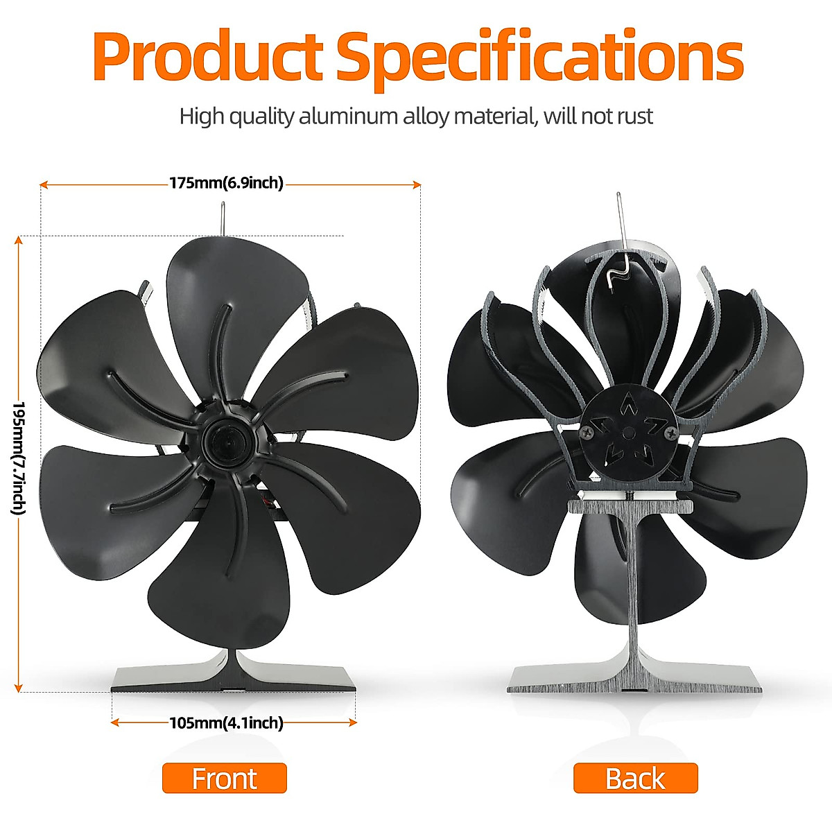 MINEOREY 6-Blades Heat Powered Stove Fan, Non-Electric Firepace Fan for Log/Gas/Pallet/Wood burning Indoor/Outdoor/Camping stoves