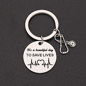 Heartbeat Keychain Gift for Nurse Doctor It's a Beautiful Day to Save Lives Medical Student Gift Stethoscope Charm Jewelry (beautiful day to save lives)