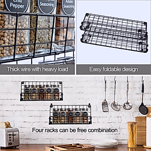 Spice Rack for Cabinet Wall Mounted, 4-Tier Stackable Hanging Spice Organizer for Jars and Seasoning Storage, Great for Kitchen Pantry Door, Black Iron Wire