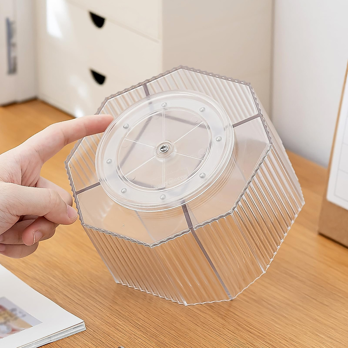 INSTOME Clear Pen Holder,360°Rotating Pen Holder for Desk Organizer,5 Compartments and Makeup Brush Holders,Multifunctional Office Supplies for Home,Teachers and School (clear)