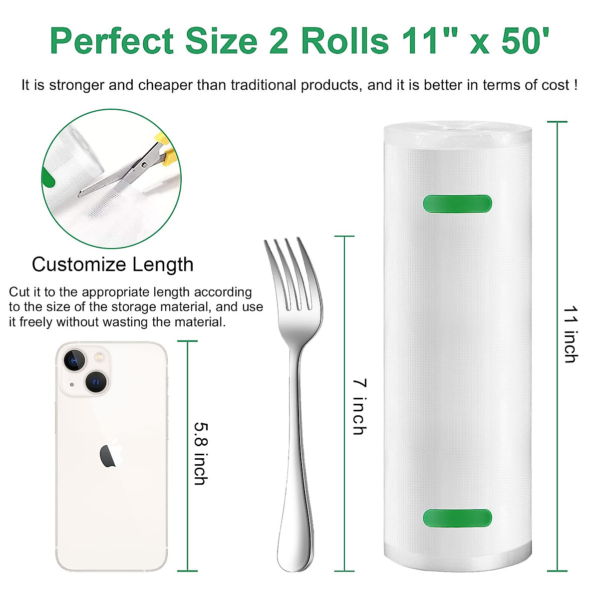 Gokilife Vacuum Sealer Bags - 2 Pack of 11" x 50' Food Saver bags, Commercial Grade Vacuum Seal Bags Rolls with BPA Free and Heavy Duty, Seal a Meal Bags Great for Vac Storage, Meal Prep or Sous Vide