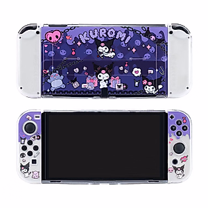 Eamily Cute Kuromi Case Compatible with Nintendo Switch OLED, Dockable Case Cover, Ergonomic Soft TPU Grip Case for Joycon, Sparkle Skin Set