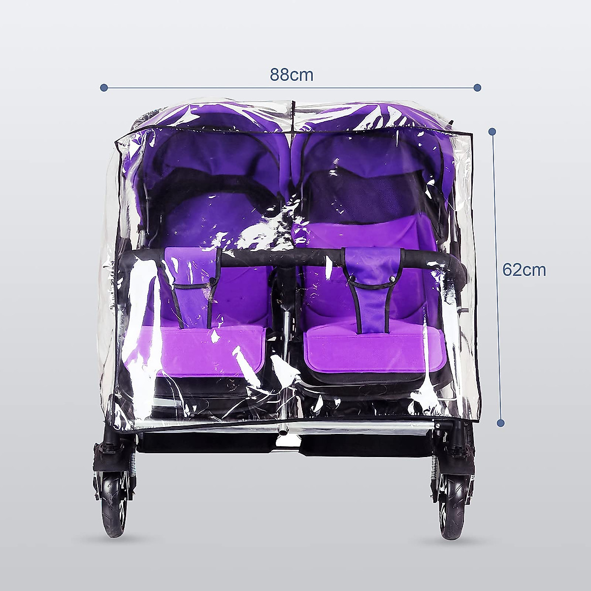 Twins Baby Pushchair Rain Cover Universal Stroller Waterproof Rainy Weather Guard Side by Side Double Carriage Outdoor Wind Dust Snow Protection Breathable Shield Transparent Accessories
