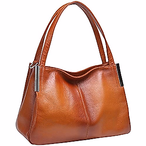 Heshe Genuine Leather Handbags and Purse for Women Tote Bags Shoulder Bag Satchel Designer Purses(Sorrel)