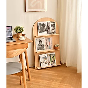 Heehee Solid Wood Bookshelf Bookcase Newspaper Rack Magazine Rack Arched Bookshelf Books and Newspaper Display Rack (3-Tier)