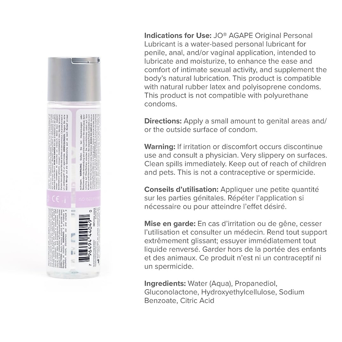 JO Agape Original Lubricant, Made for Sensitive Skin, pH Balanced, Lube for Men, Women and Couples, 4 Fl Oz