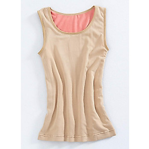 Flenwgo Womens Cotton Thermal Fleece Lined Underwear Tops Cami Tank Top Warm Base Layer Vest Khaki L/(Fit 120~145 lb)