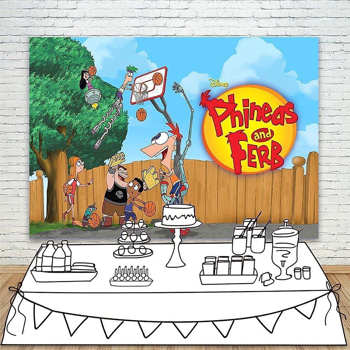 DAHAN Phineas and Ferb Birthday Backdrop 7x5 Vinyl Phineas and Ferb Party Supplies Birthday Banner Baby Shower Decorations Room One Size
