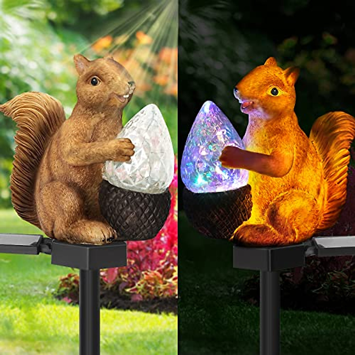 Garden Stake Solar Light Outdoor Decorative Cute Squirrel Solar Powered Figurine Light Waterproof Statue with Solar Led Light for Outside Decor Yard Lawn Garden Ornaments Gifts for Mom Women
