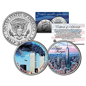 World Trade Center 9/11 WTC Colorized JFK Half Dollar US 2-Coin Set Actual Plane