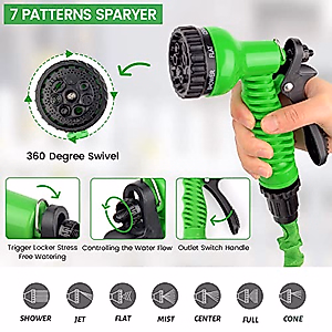 Expandable Garden Hose 50FT, Lightweight Water Pipe Water Hose with 7 Function Spray Nozzle, Portable Retractable Hose for Garden Yard Cleaning, Green