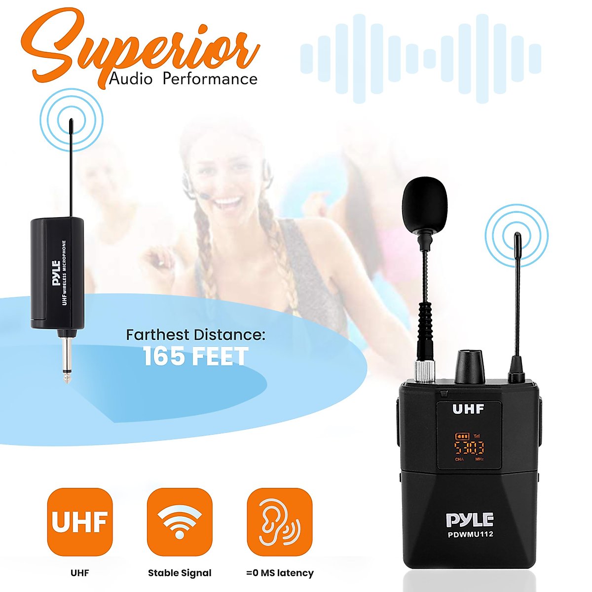 Pyle UHF Wireless Microphone System Kit - Portable Professional Cordless Microphone Set with Headset, Lavalier, Beltpack Transmitter, Receiver - Karaoke & Conference