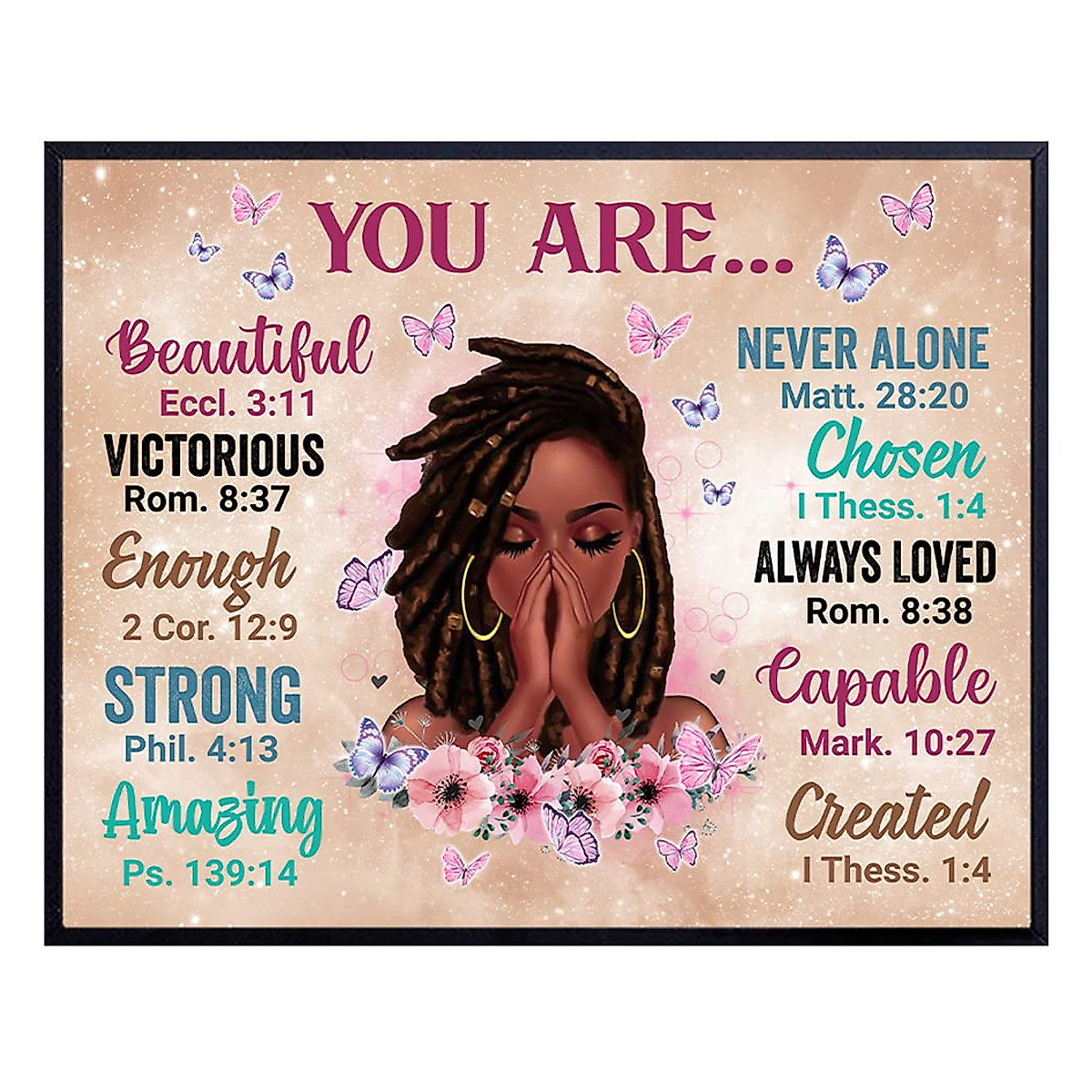 African American Wall Art - Christian Gifts for Women, African Americans, Black women - Inspiration Black Art - spiritual Scripture Christian Wall Decor- Black Girl Magic Poster - Bible Verse Wall Art