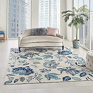 Nourison Tranquil Floral Ivory/Light Blue 8' x 10' Area -Rug, Easy -Cleaning, Non Shedding, Bed Room, Living Room, Dining Room, Kitchen (8x10)