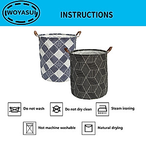 Collapsible Round Storage Bin - WOYASUI Large Laundry Hamper Waterproof Organizer with Handles/Home Decor/Toy Books Holder Clothes Nursery Basket（2 PACKS,Black Geometric & Lucky Clouds）