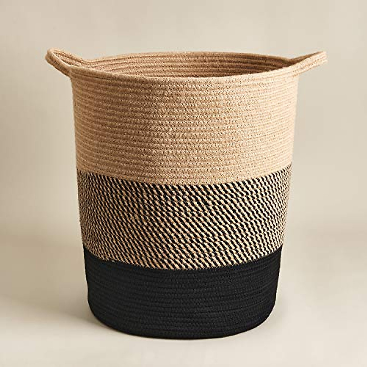 INDRESSME Large Jute Rope Basket - Tall Laundry Basket Hamper for Dirty Clothes Woven Jute Storage Basket for Blanket in Living Room Toy Basket for Nursery Storage, 17.8" x 15.8" x 13.8"