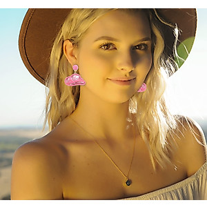 UYT Glitter Beaded Earrings Fun Western Cowgirl Hat Earrings Western Cowboy Wedding Drop Dangle Earrings for Women Bridal Shower Fashion Jewelry Gift (pink)