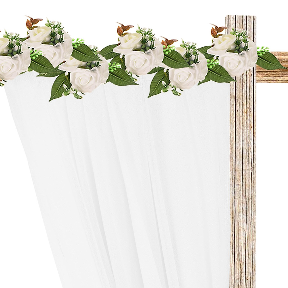 MECCANIXITY Wedding Arch Drape Fabric, 9.8ft x 4.9ft White Chiffon Fabric Drapery Backdrop Curtain Panels for Wedding Ceremony Reception Decoration Pack of 6