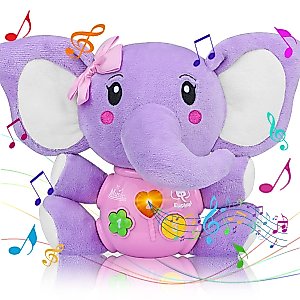 Aiduy Baby Toys 6 to 12 Months - 6 Months Old Plush Elephant Baby Toy Musical Infant Toys - Babies Light Up Toys for 1 Year Old Boy & Girl Newborn Baby Gift 0 3 6 9 12 Months