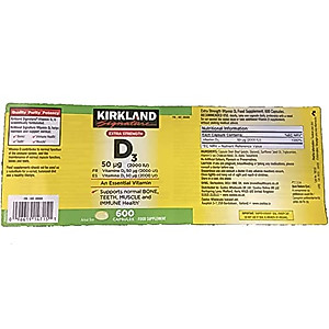 Kirkland Maximum Strength Vitamin D3 600 Softgels (Pack of 2)