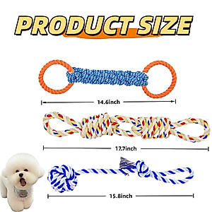 3 Pack Small Dog Rope Toys for Aggressive Chewers, Heavy-Duty Tug of War and Dental Cleaning Chew Toys, Indestructible Cotton Rope for Medium to Large Breeds, Ideal for Boredom & Teething Relief