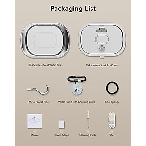 Cat Water Fountain with Water Level Window, HICC PULE 108oz/3.2L Stainless Steel Automatic Pet Water Fountain, Dishwasher Safe Dog Water Dispenser with Ultra-Quiet Pump, Multi-Filtration System