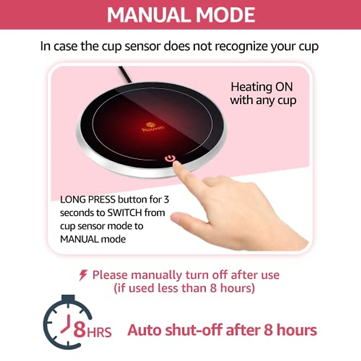 Nouvati Candle Warmer/Mug Warmer/Coffee Warmer for Desk Auto Shut-Off: Excellent Heating, 2 Heating Modes, Safety Features, Sleek Desig& Compact; Tea Warmer (Starlight Silver) 2.0