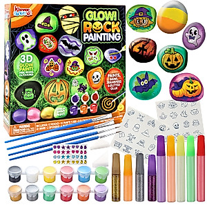 Klever Kits Halloween Rock Painting Kit for Kids, Glow in The Dark Rock Painting with Paint Tubs, Creativity Arts Crafts DIY Supplies Kit for Halloween, Kids Painting Gifts, Family Activity