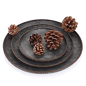 Hipiwe 3PCS Industrial Metal Iron Tray Round Galvanized Serving Tray Rustic Farmhouse Style Home Decorative Tray for Weddings Parties Coffee Table Centerpiece (9.6" + 7.7" + 6.1 ")