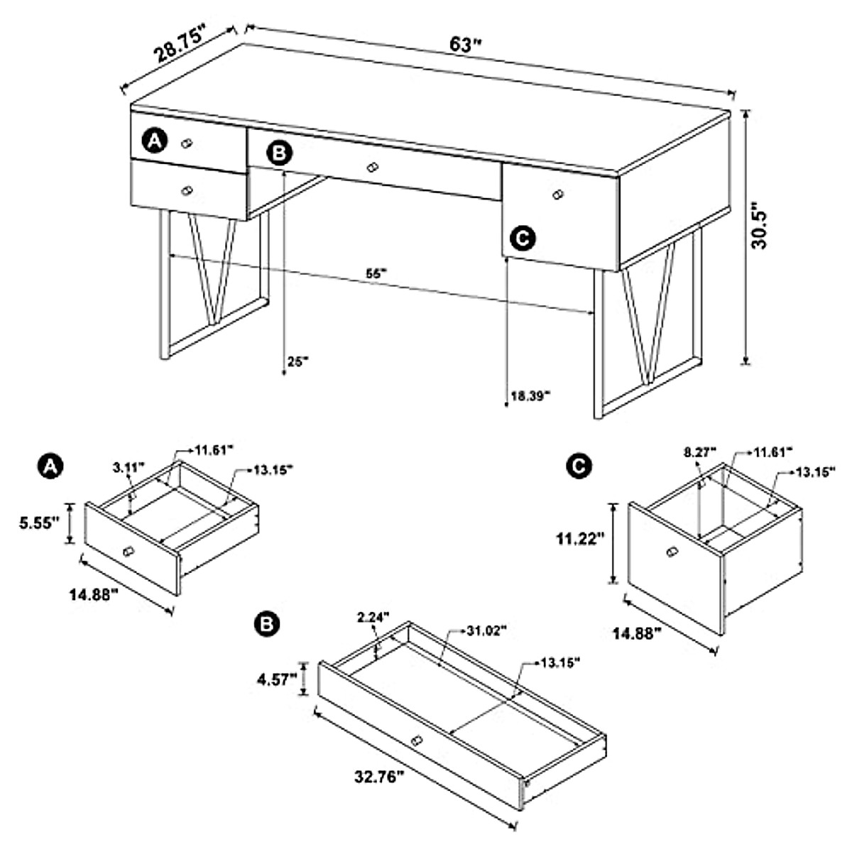 COASTER Analiese 4-Drawer Writing Desk Antique Nutmeg and Black