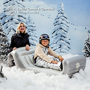 FUNBOY Inflatable Sleigh - Two Person Capacity Winter Snow Sled with Handles, Pull Rope, Rubber Base Tracks, Silver, Single