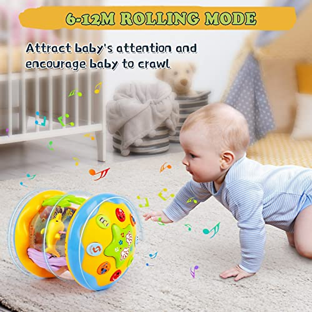 M SANMERSEN Baby Toys 6 to 12 Months - Ocean Projector Light Up Musical for 12-18 Crawling Learning Tummy Time 1 2 3 Year Old Infant Boys Girls Gifts