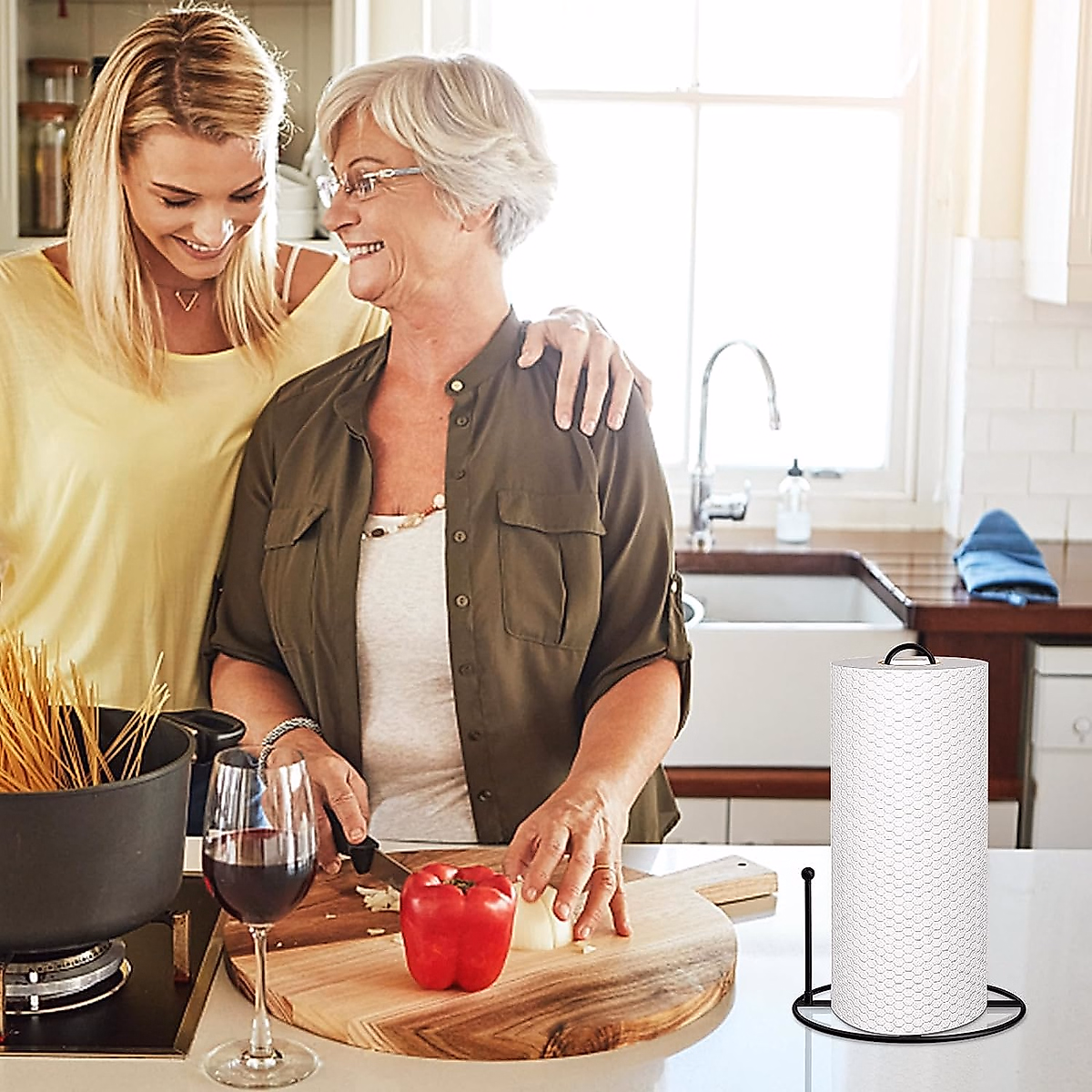 Black Paper Towel Holder Countertop,Kitchen Paper Towel Stand Holder for Standard and Large Size Rolls (Black 05)