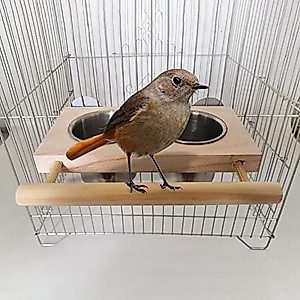homozy Bird Feeding Dish Cups with Wooden Platform for Parrot Parakeets Cockatiels