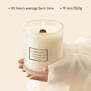 Gardenia & Ylang Ylang Scented Candle, Soy Candle for Home, Large Glass Jar Candle Gift, Wood Wick Candle, 90 Hours Long Burning Time, Engagement Candle Gift, 19.4 oz